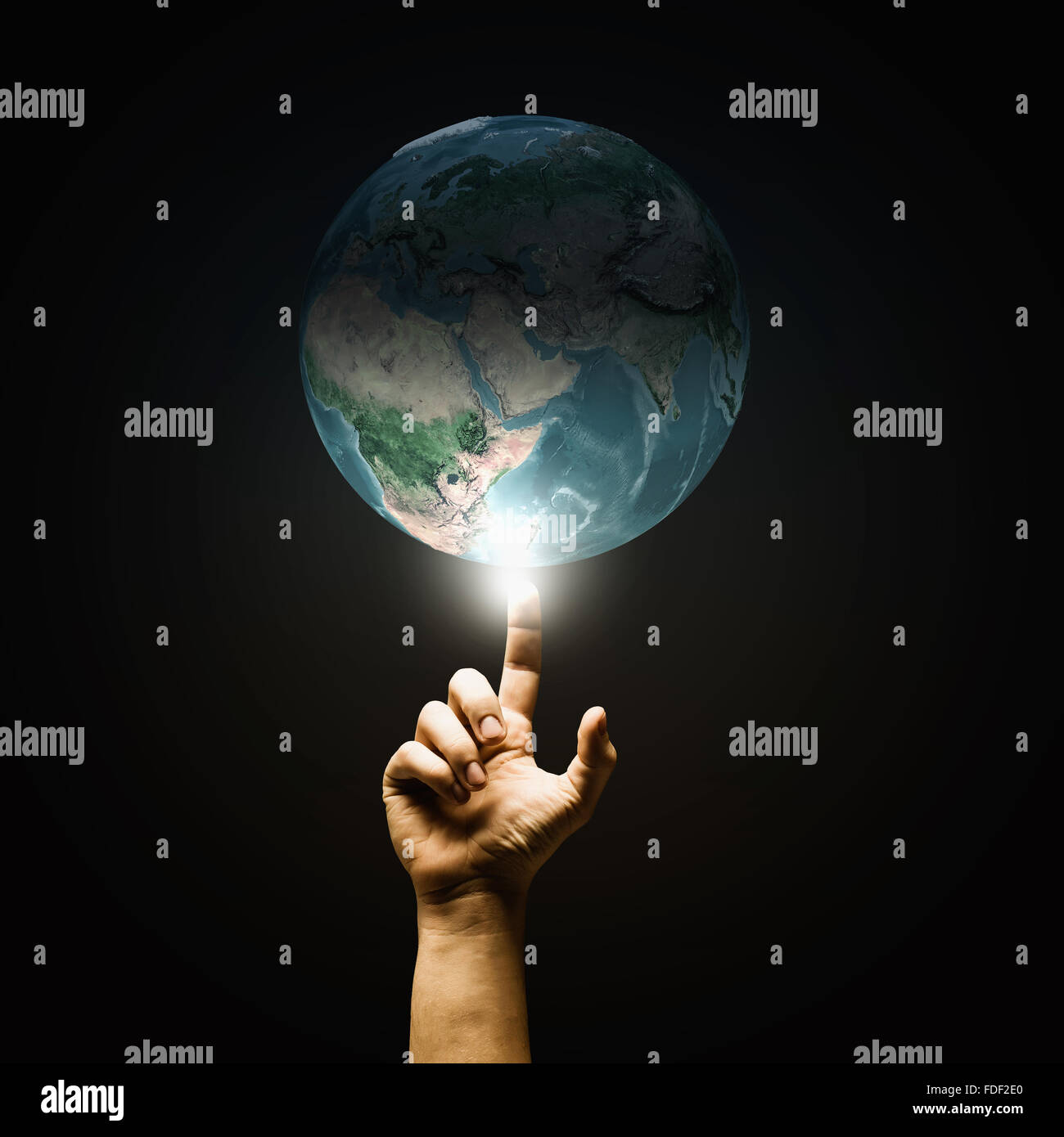 Human hand pointing with finger on Earth planet. Elements of this image ...
