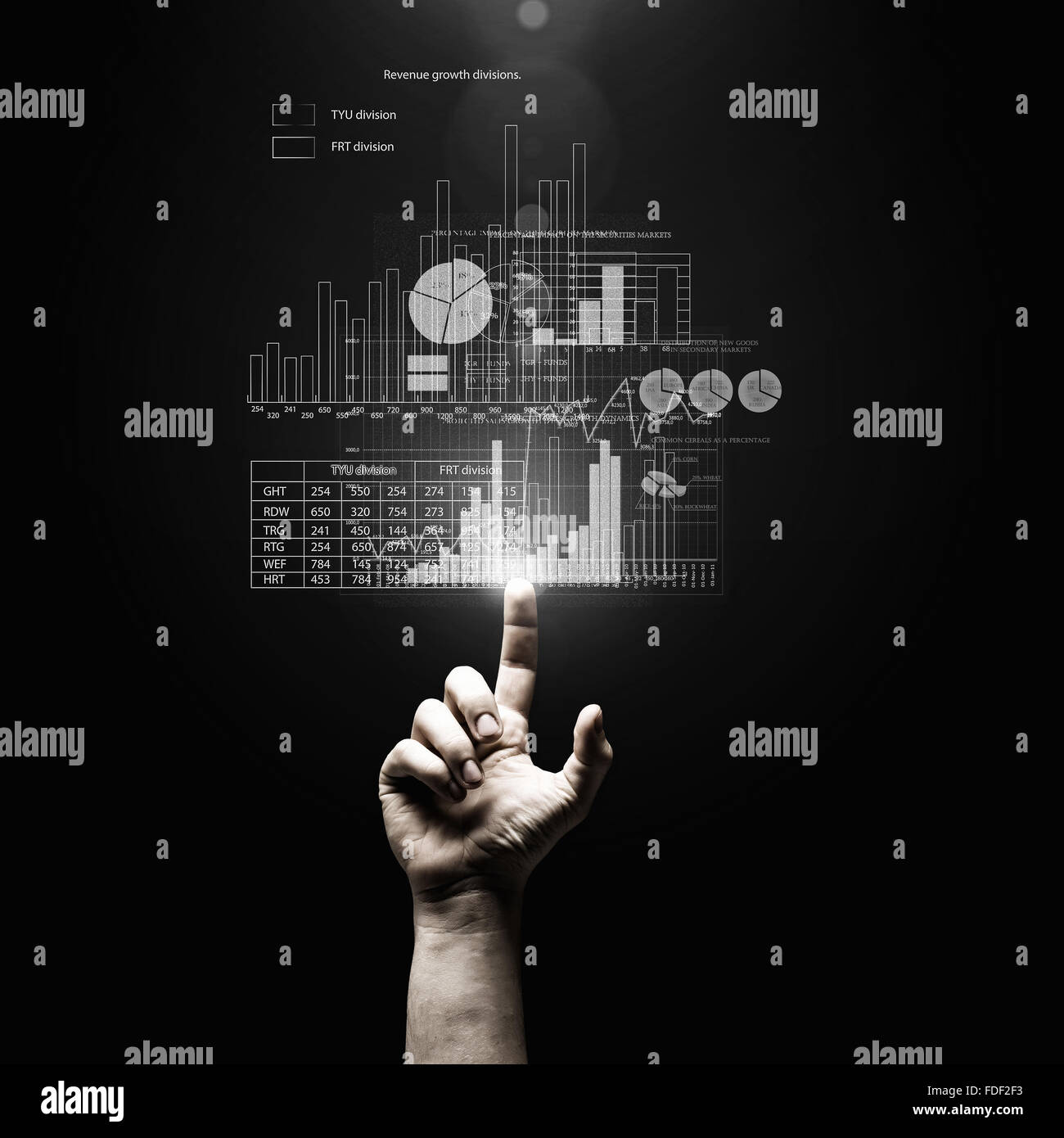 Human hand pointing with finger at market report chart Stock Photo - Alamy