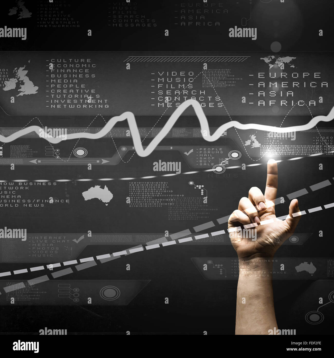 Human hand pointing with finger at growing graph Stock Photo - Alamy