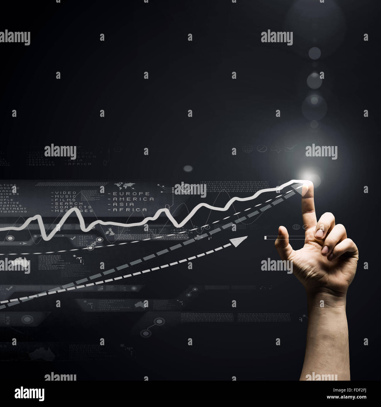 Human hand pointing with finger at growing graph Stock Photo - Alamy