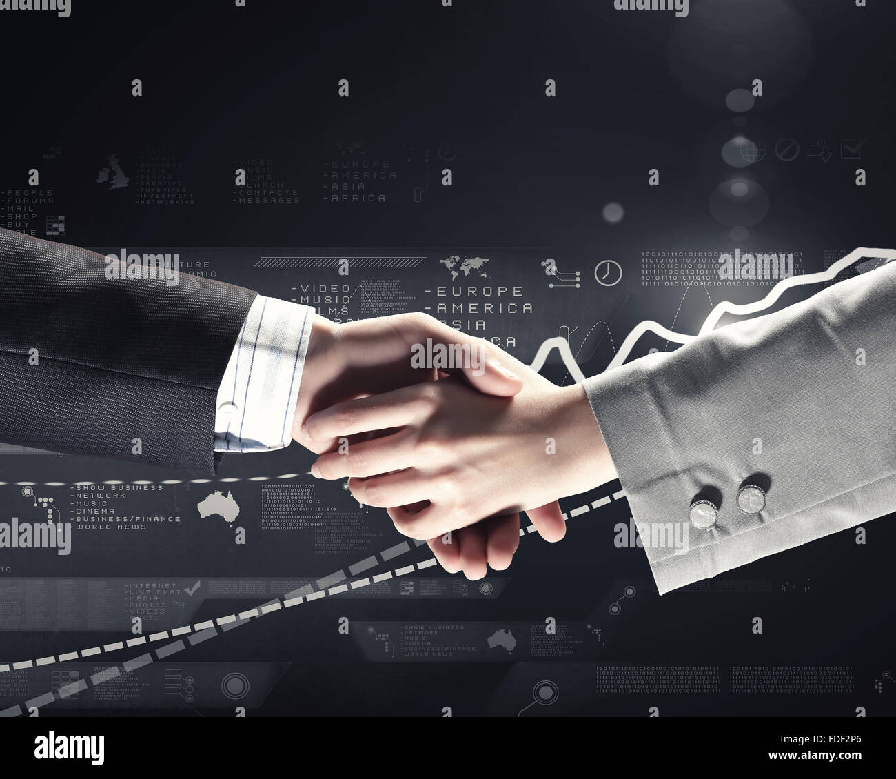 Close up of business handshake on digital background Stock Photo - Alamy