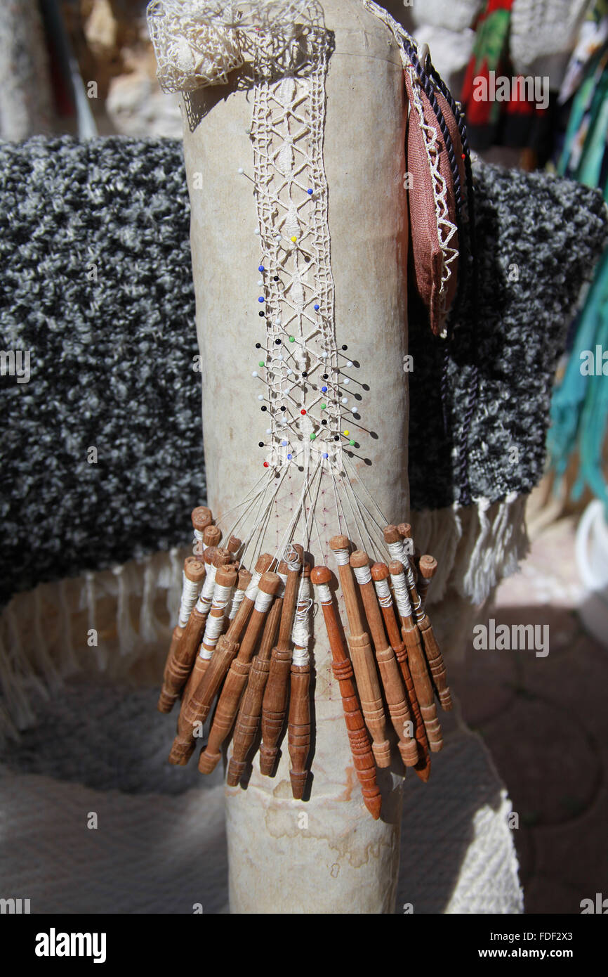 Traditional lace being made Stock Photo - Alamy