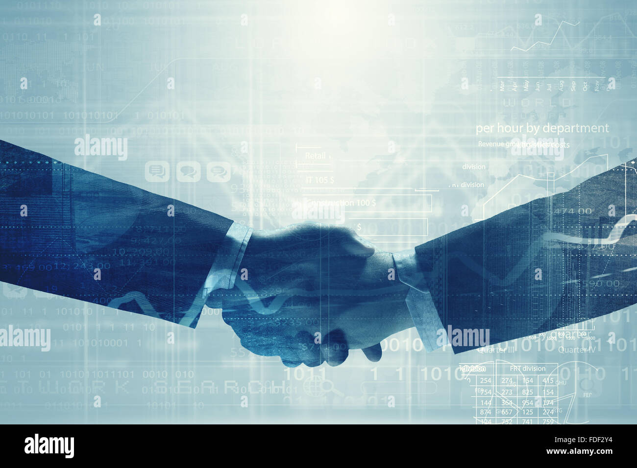 Close up of business handshake on digital background Stock Photo - Alamy