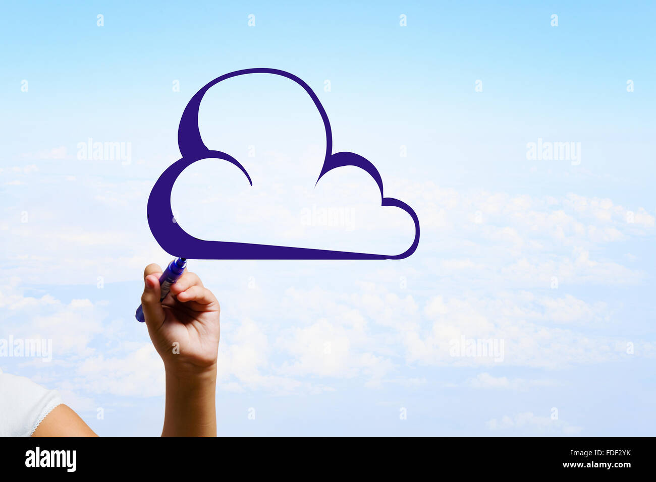 Human hand drawing cloud symbol on sky background Stock Photo - Alamy