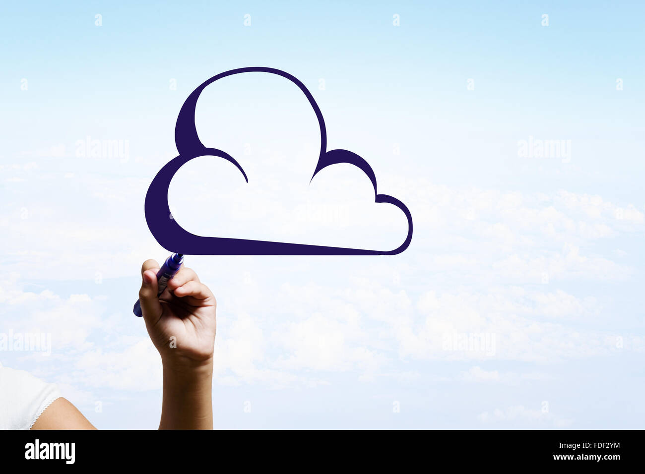 Human hand drawing cloud symbol on sky background Stock Photo - Alamy
