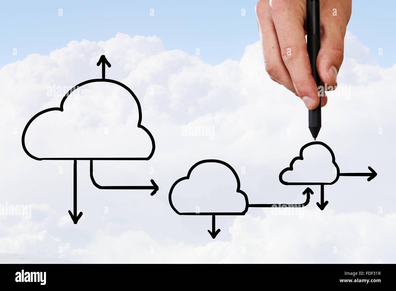 Human hand drawing cloud symbol on sky background Stock Photo - Alamy