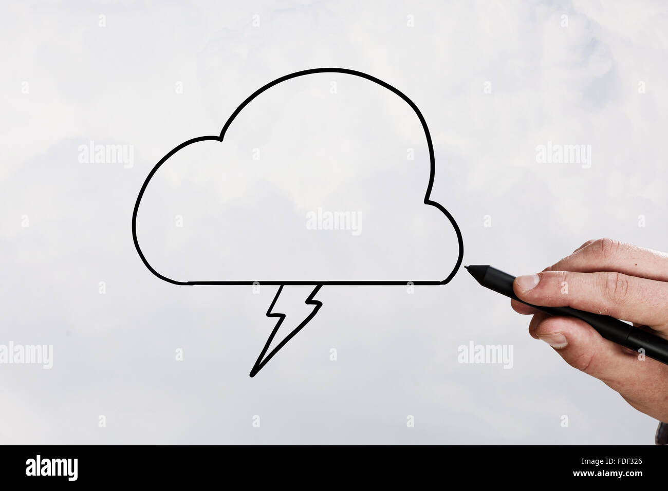Human hand drawing cloud symbol on sky background Stock Photo - Alamy