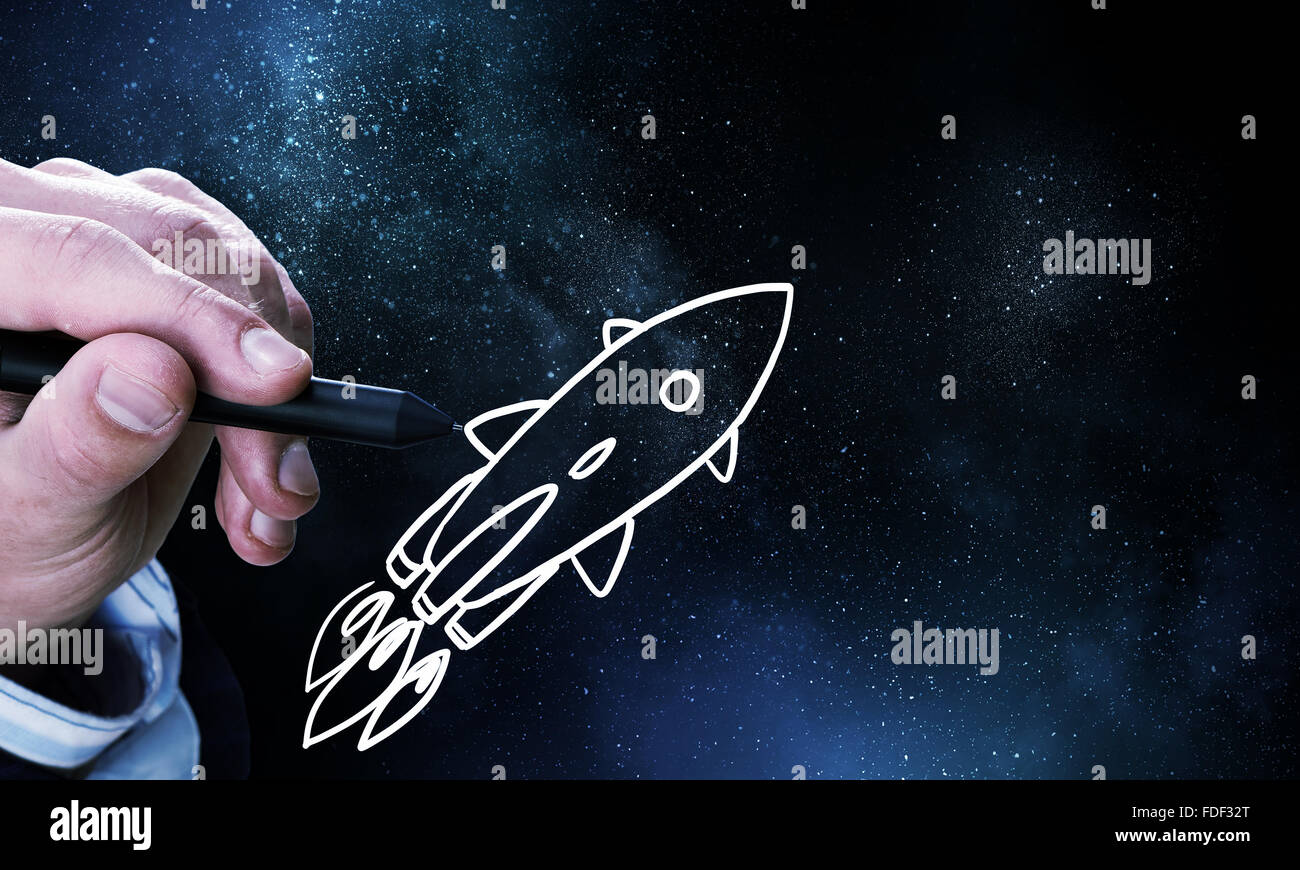 Person hand drawing space pocket on space bakground Stock Photo - Alamy