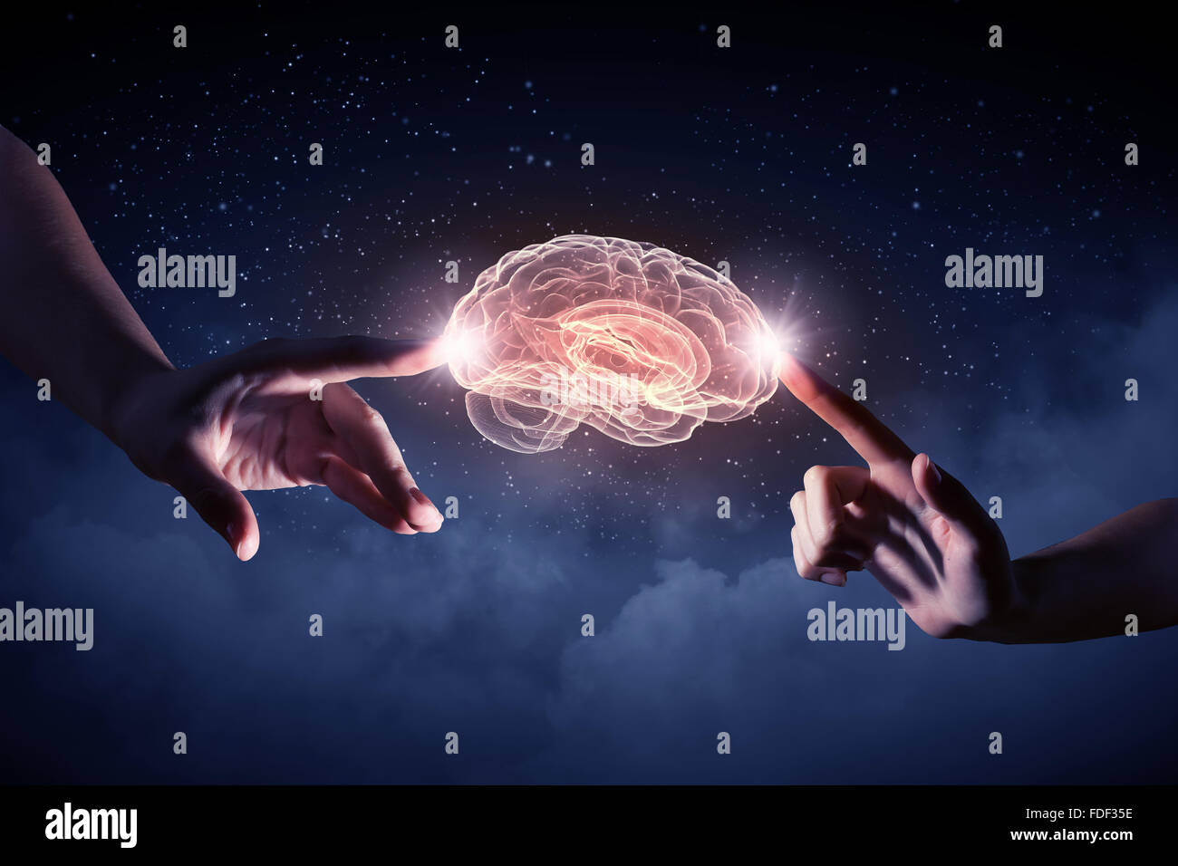 Human hands touching brain hi-res stock photography and images - Alamy