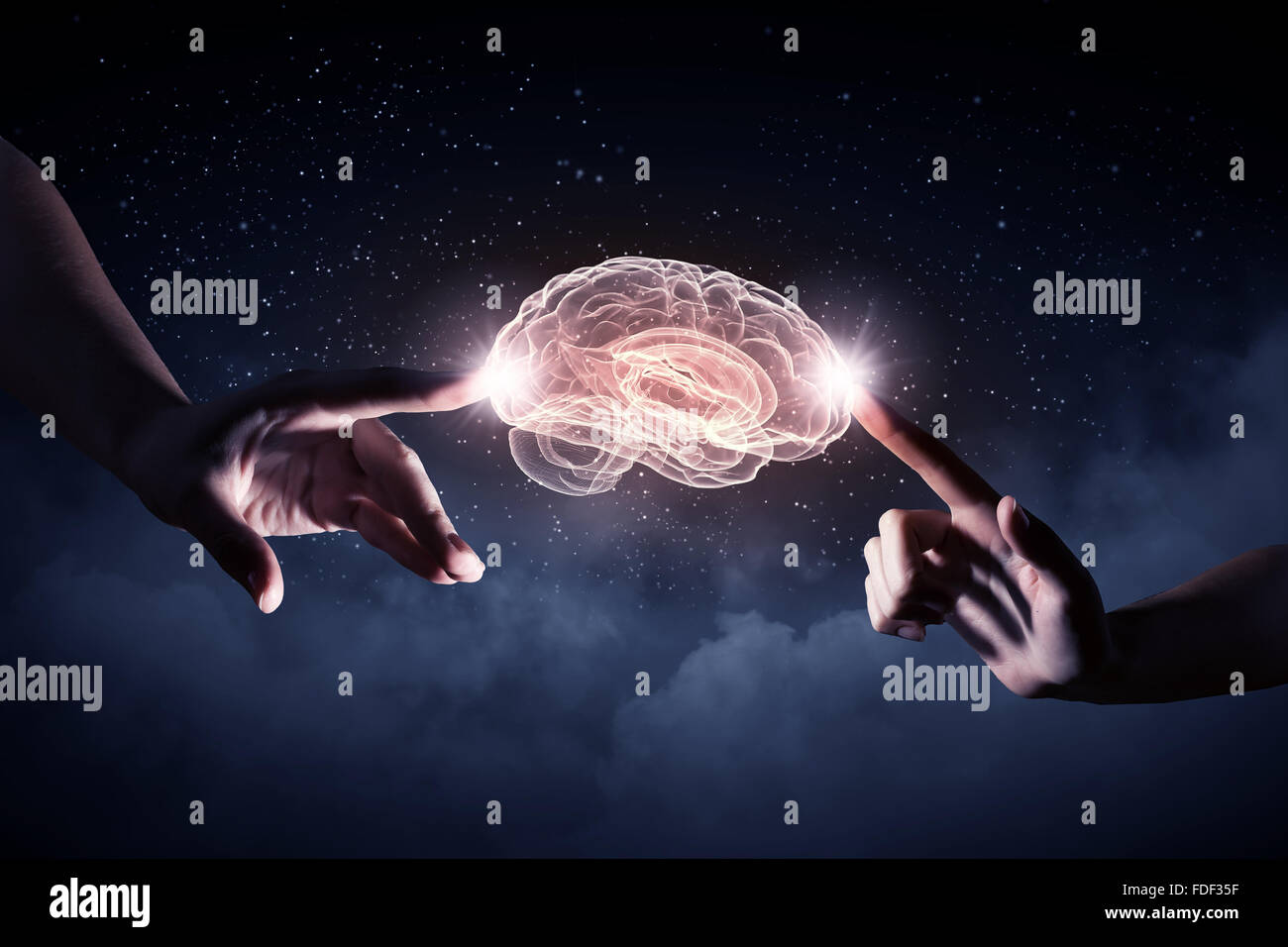 Human hands touching brain hi-res stock photography and images - Alamy