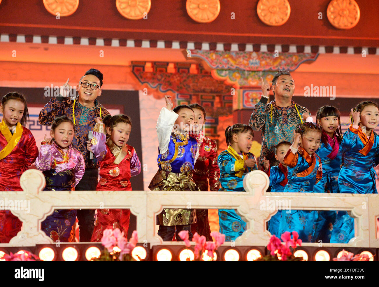 Lhasa, China's Tibet Autonomous Region. 30th Jan, 2016. Actors record a ...