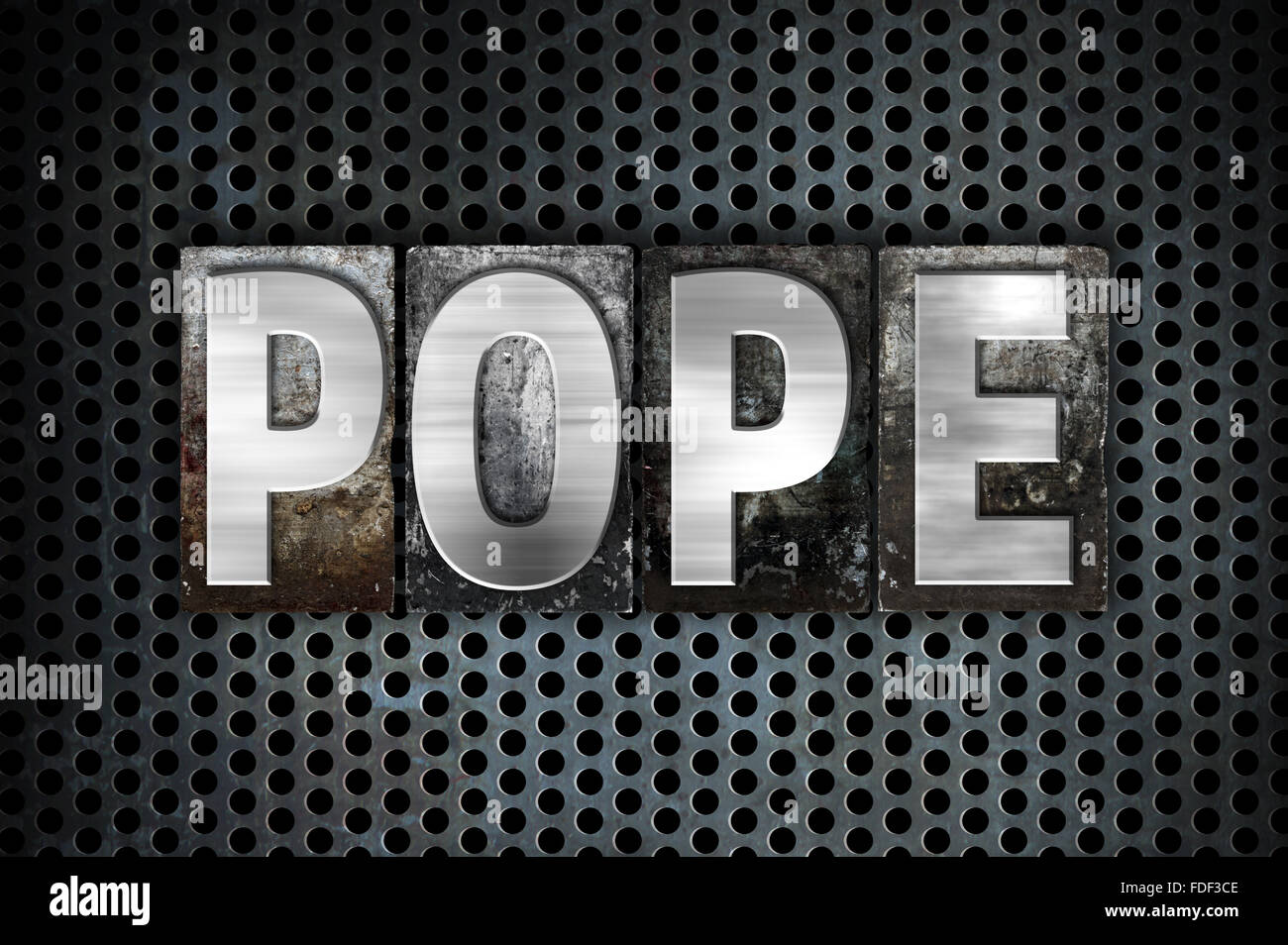The word "Pope" written in vintage metal letterpress type on a black ...