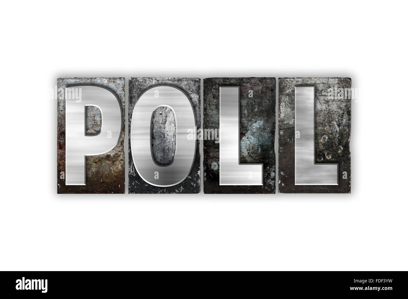 The word "Poll" written in vintage metal letterpress type isolated on a ...