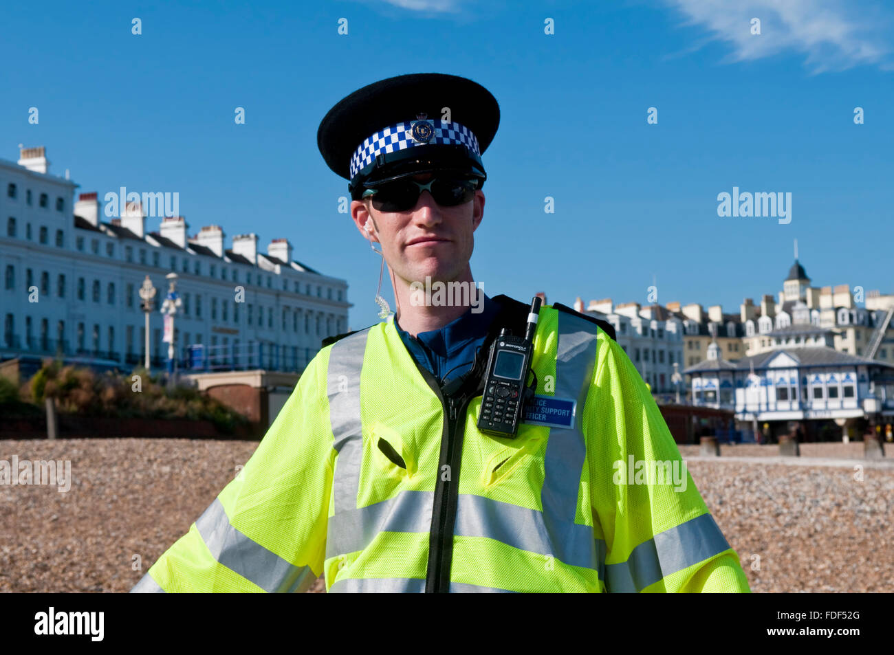 A Police Community Support Officer performing crowd management during ...