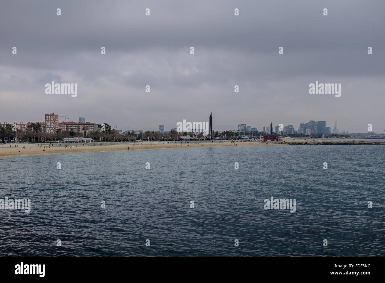 Europe, Spain, Barcelona, beach, sea, seascape, Ship Stock Photo - Alamy