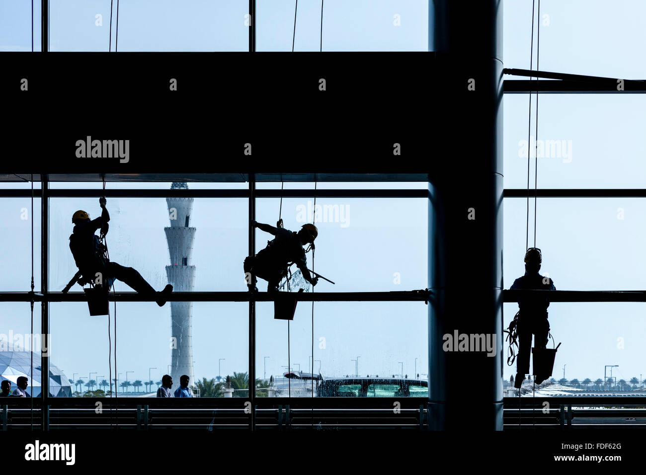 Window Cleaners, Hamad International Airport, Doha, Qatar Stock Photo ...