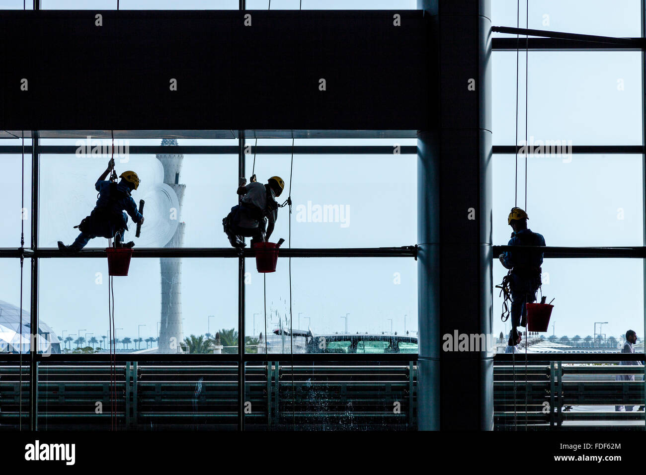 Window Cleaners, Hamad International Airport, Doha, Qatar Stock Photo ...