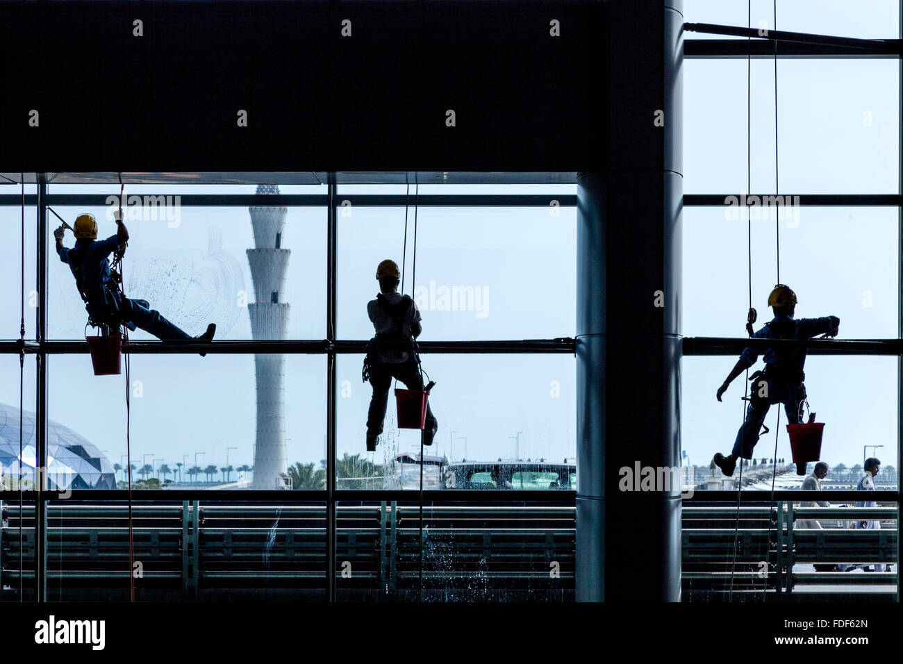 Window Cleaners, Hamad International Airport, Doha, Qatar Stock Photo ...