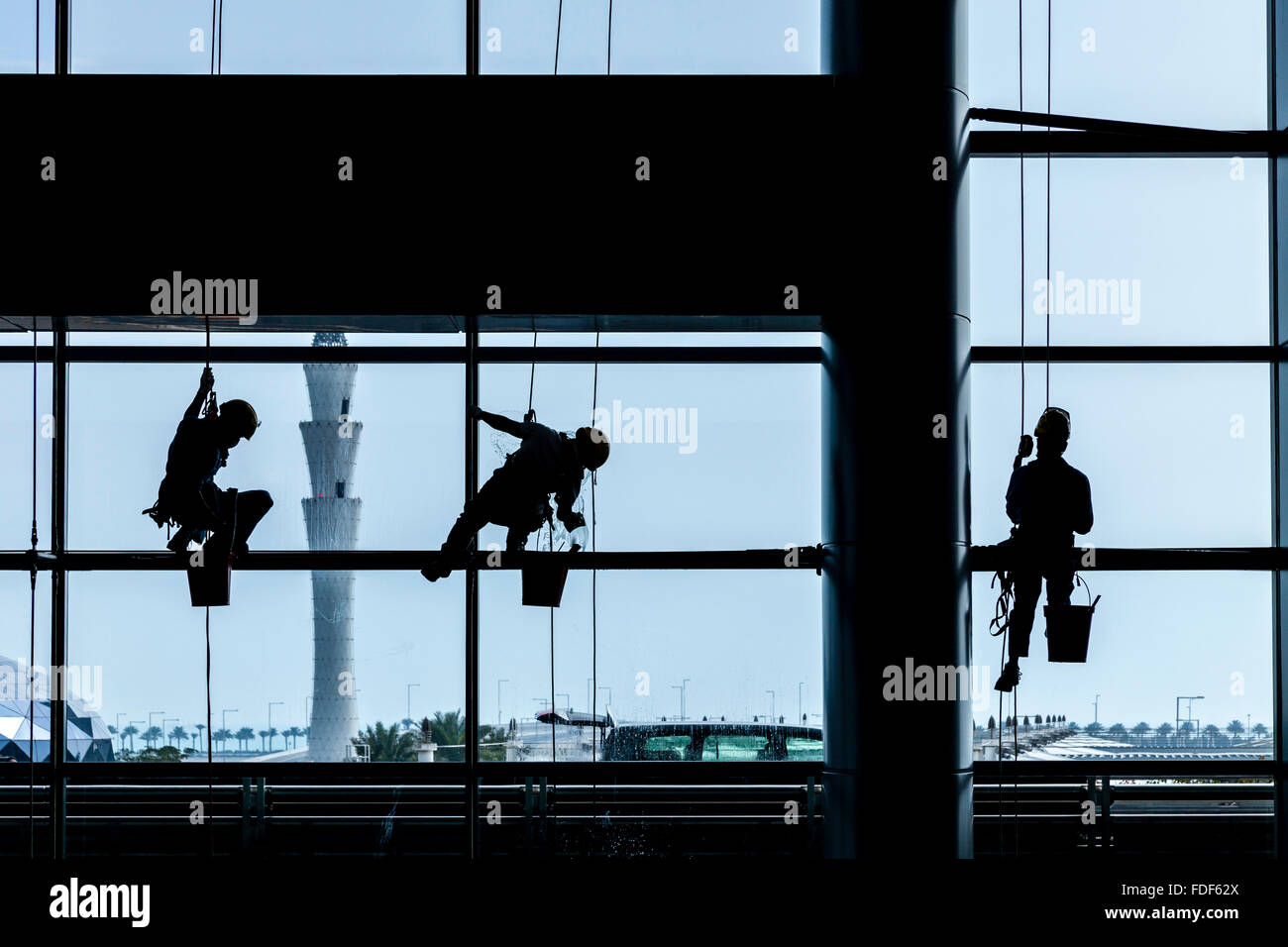 Window Cleaners, Hamad International Airport, Doha, Qatar Stock Photo ...
