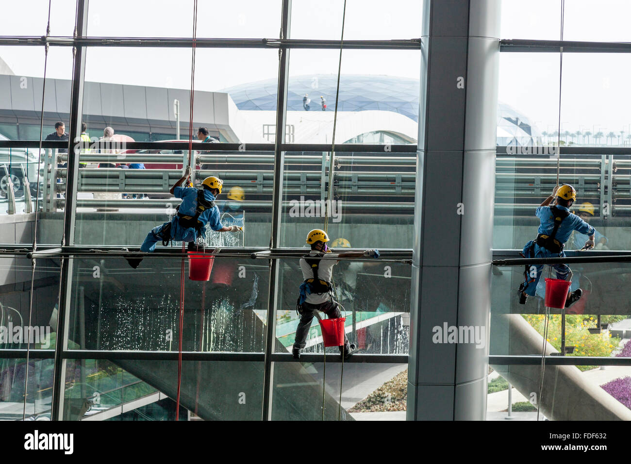Window Cleaners, Hamad International Airport, Doha, Qatar Stock Photo ...
