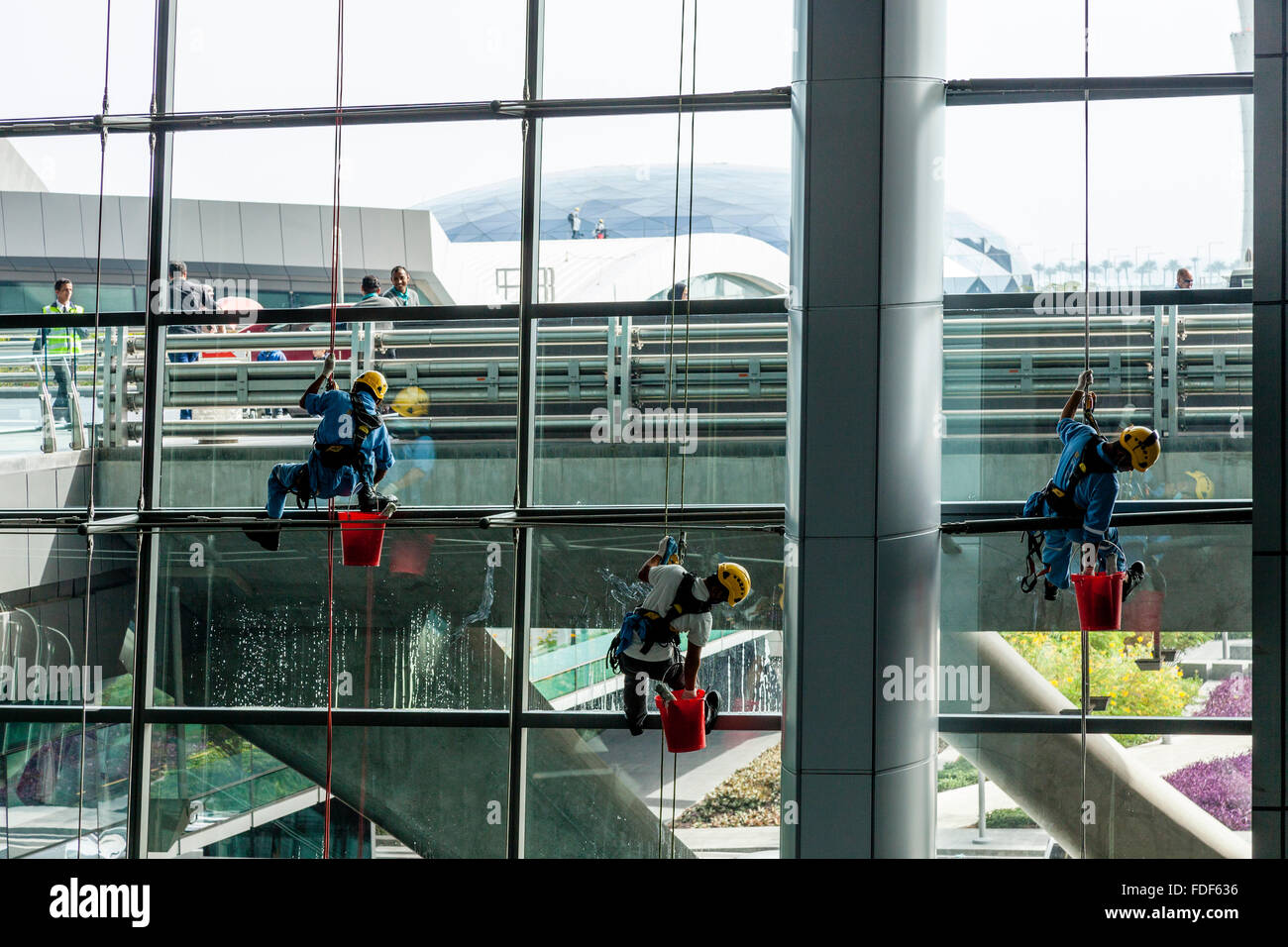 Window Cleaners, Hamad International Airport, Doha, Qatar Stock Photo ...