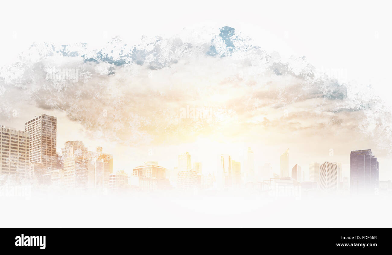 Abstract background image with cloudy city illustration Stock Photo - Alamy