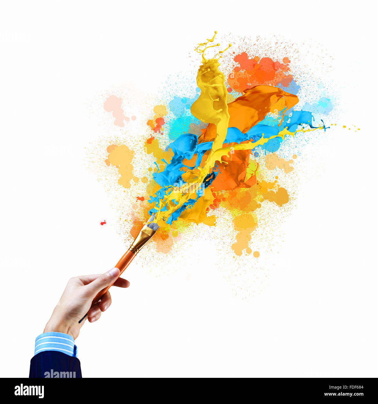 Background image with human hand holding paint brush Stock Photo - Alamy