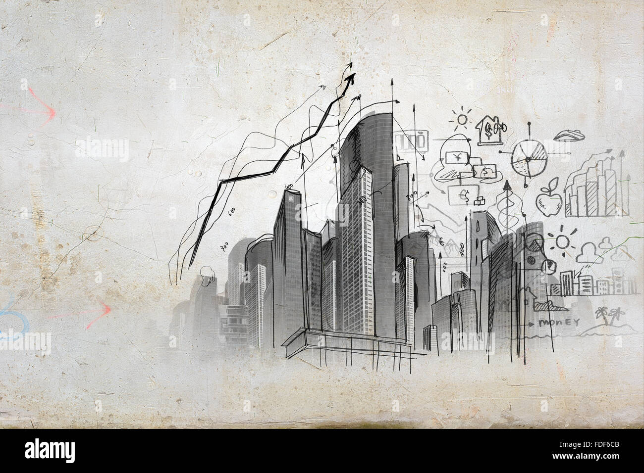 Image with hand drawings of construction project Stock Photo - Alamy