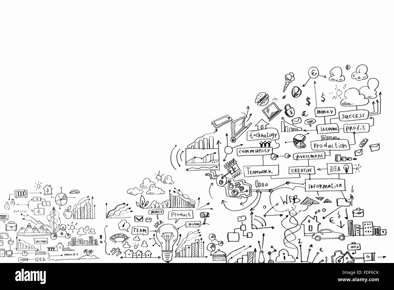 Business plan image with collage hand drawings Stock Photo - Alamy