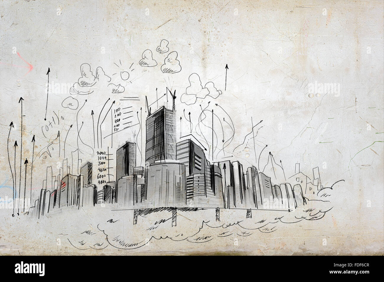 Image with hand drawings of construction project Stock Photo - Alamy