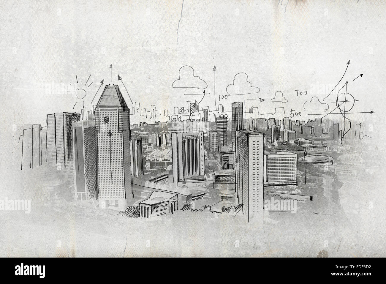 Image with hand drawings of construction project Stock Photo - Alamy