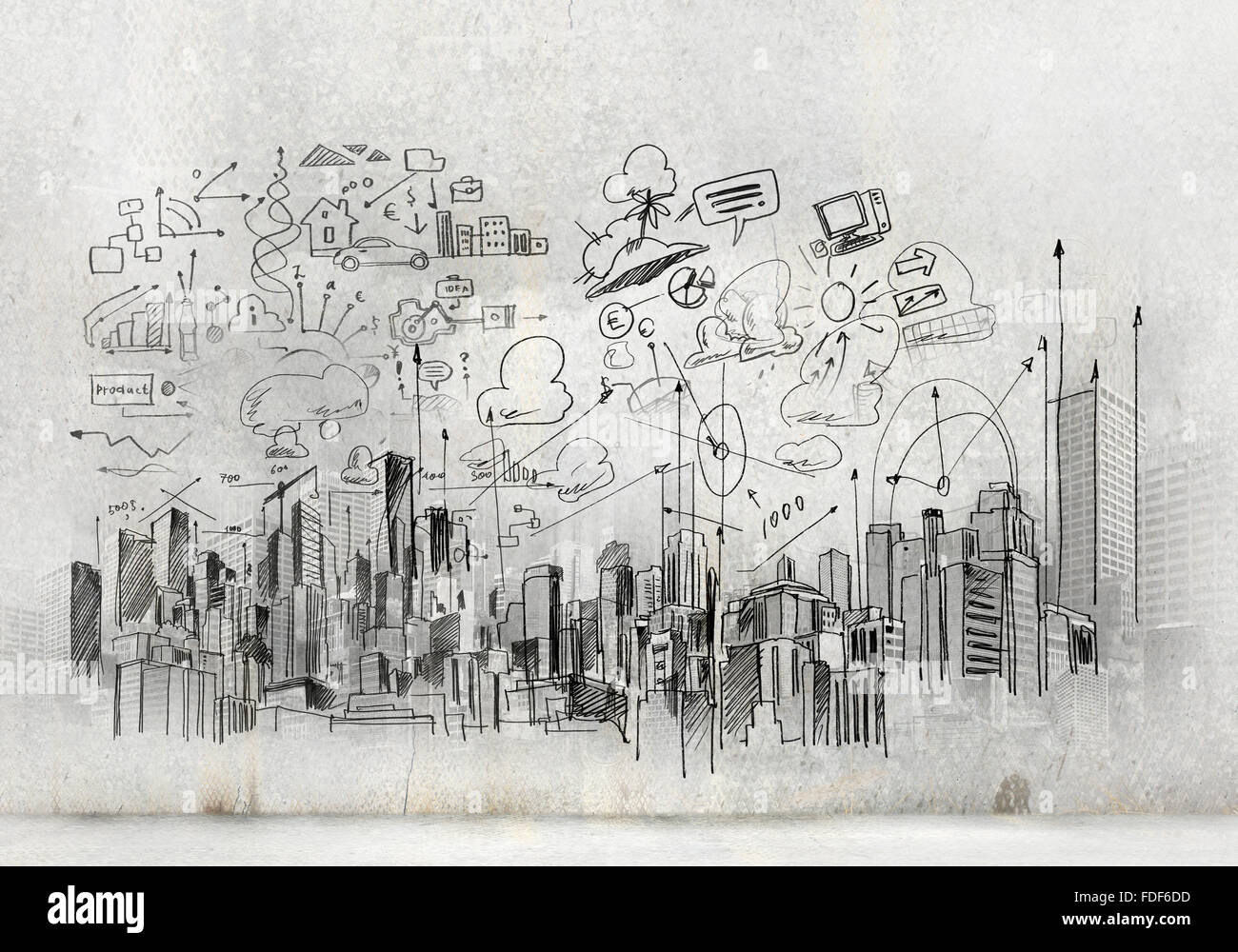 Image with hand drawings of construction project Stock Photo - Alamy