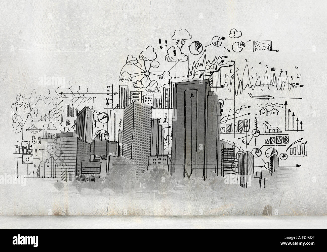 Image with hand drawings of construction project Stock Photo - Alamy