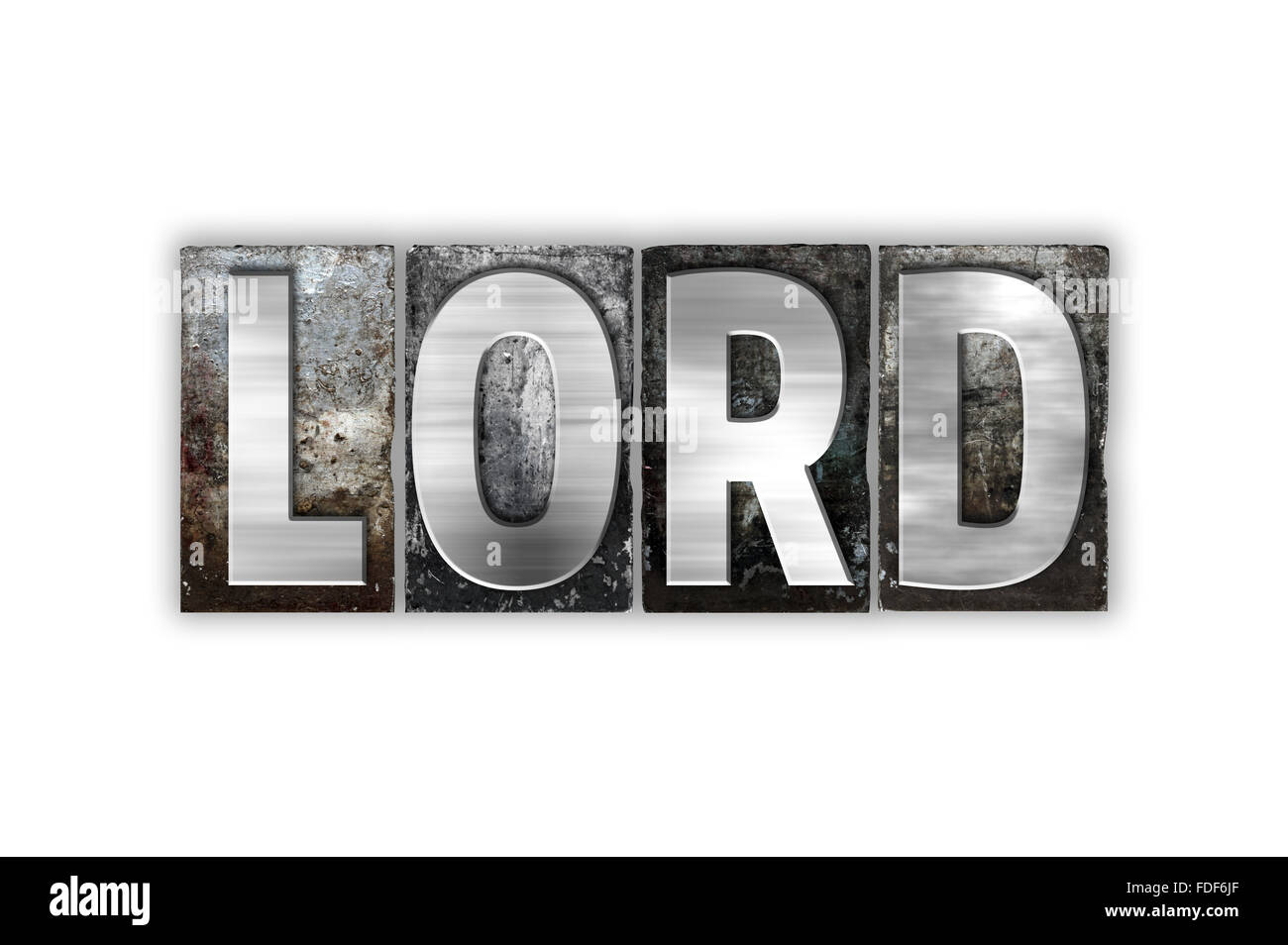 The word "Lord" written in vintage metal letterpress type isolated on a ...