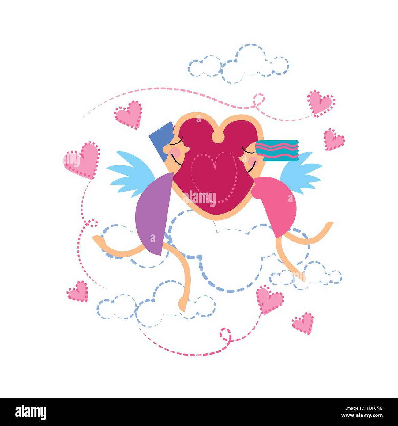 Valentine's Sketch Hand Draw Doodle Angels Couple Holding Heart Stock ...