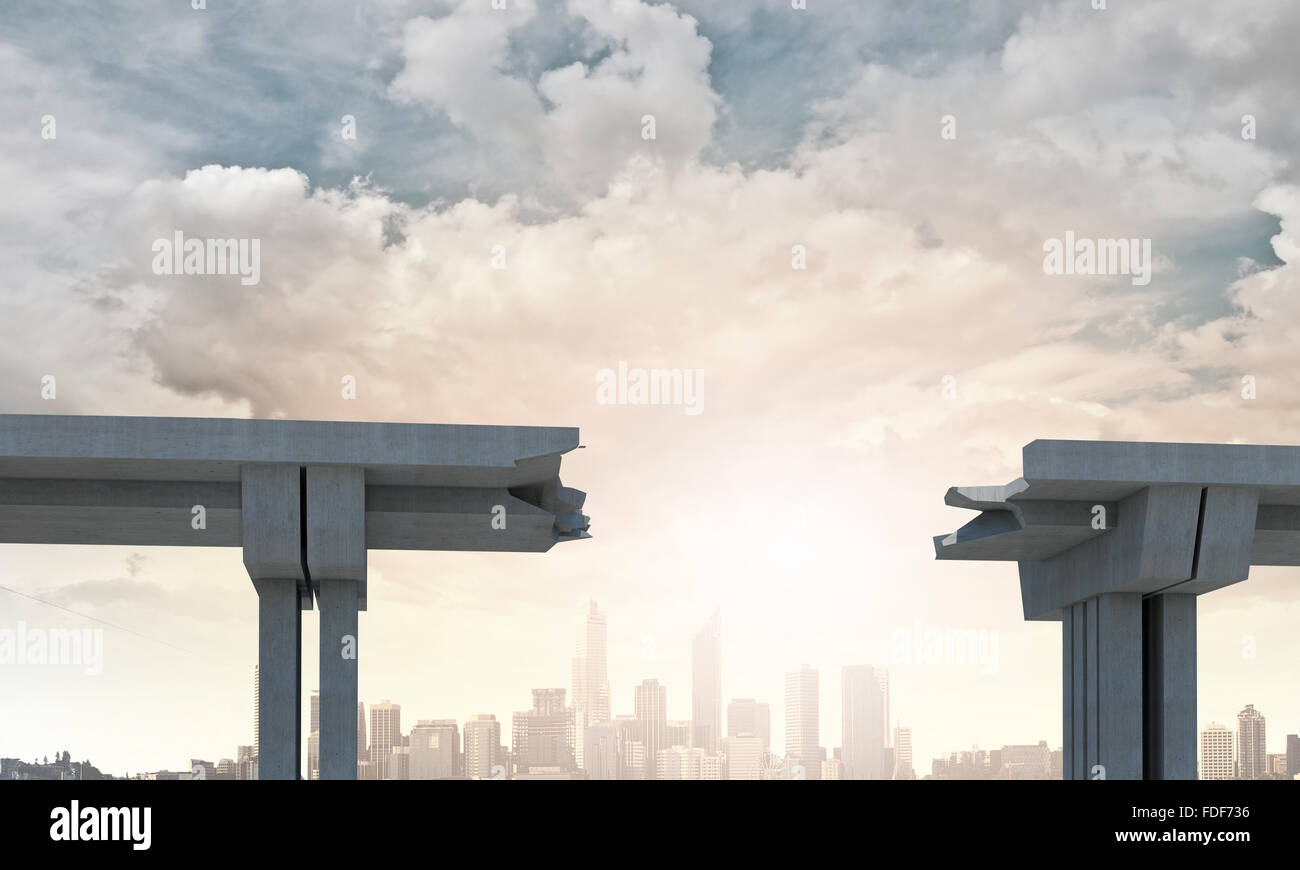 A gap in the concrete bridge ad a symbol of risk and danger Stock Photo ...