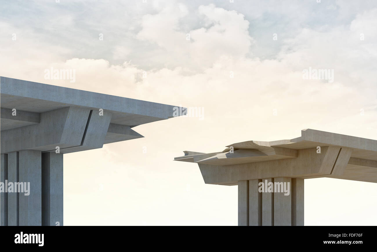A gap in the concrete bridge ad a symbol of risk and danger Stock Photo ...