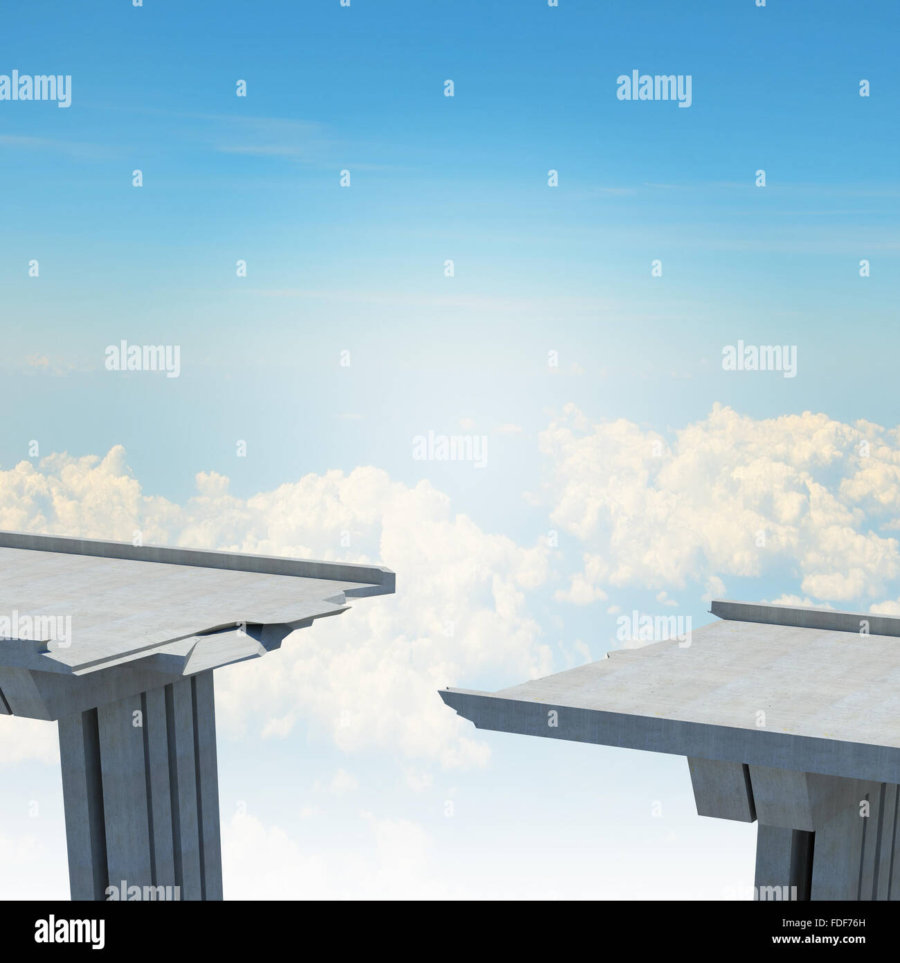 A gap in the concrete bridge ad a symbol of risk and danger Stock Photo ...