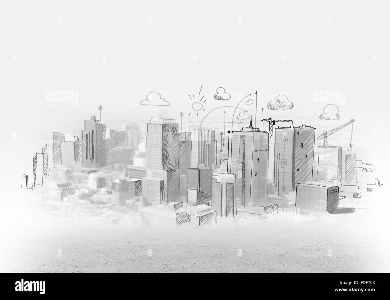 Hand drawing urban scene construction Black and White Stock Photos ...
