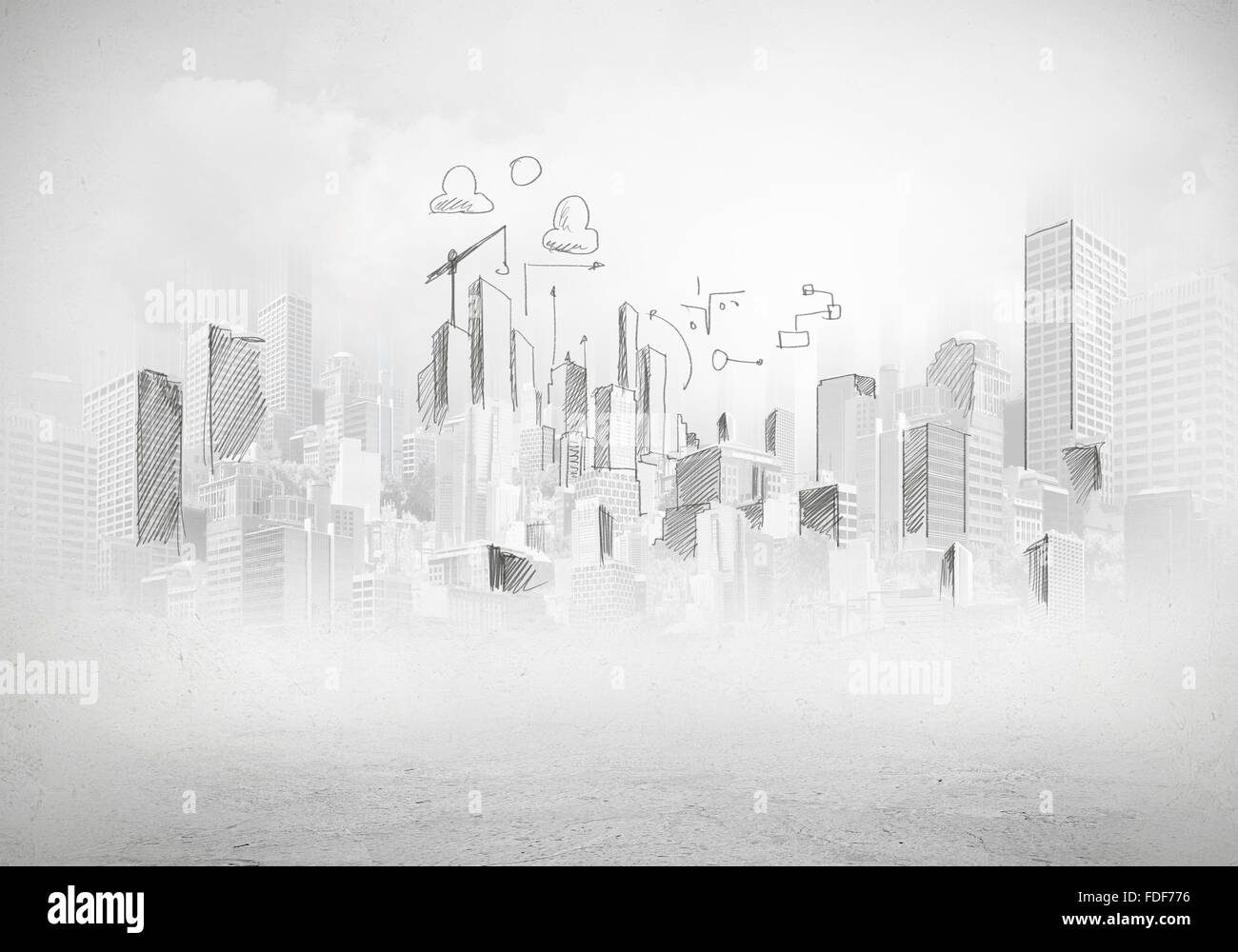 Hand drawing of urban scene. Construction concept Stock Photo - Alamy