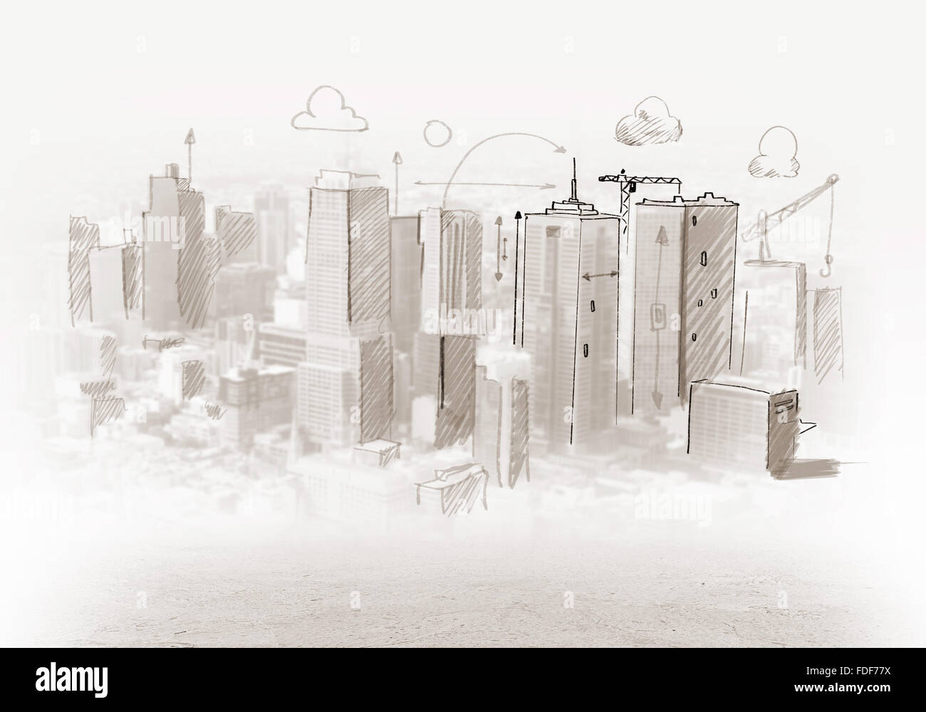 Hand drawing of urban scene. Construction concept Stock Photo - Alamy