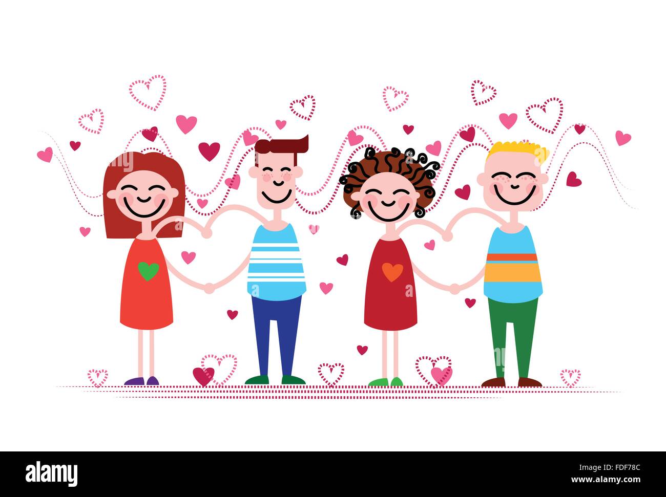 People Group Heart Shape Holding Hands Together Stock Vector Image ...