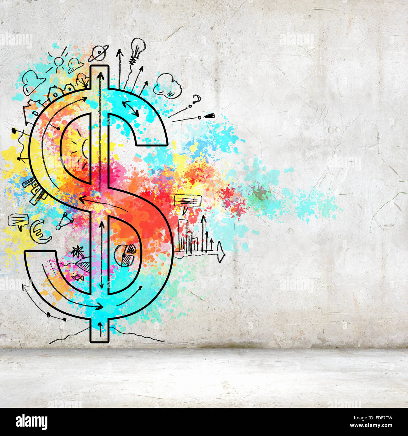 Background image with colorful splashes and drops. Currency concept ...