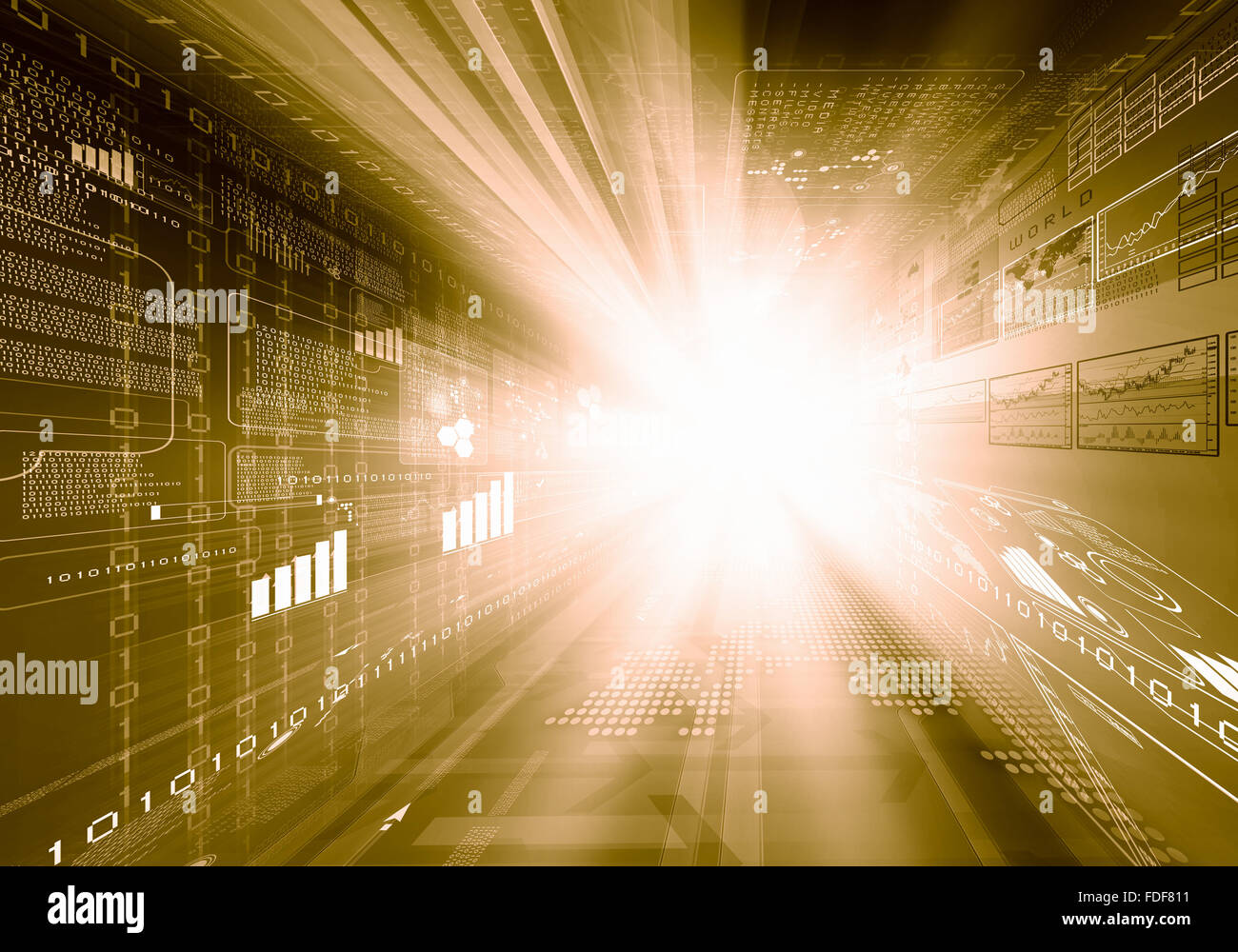 Digital yellow background image with technology symbols Stock Photo - Alamy