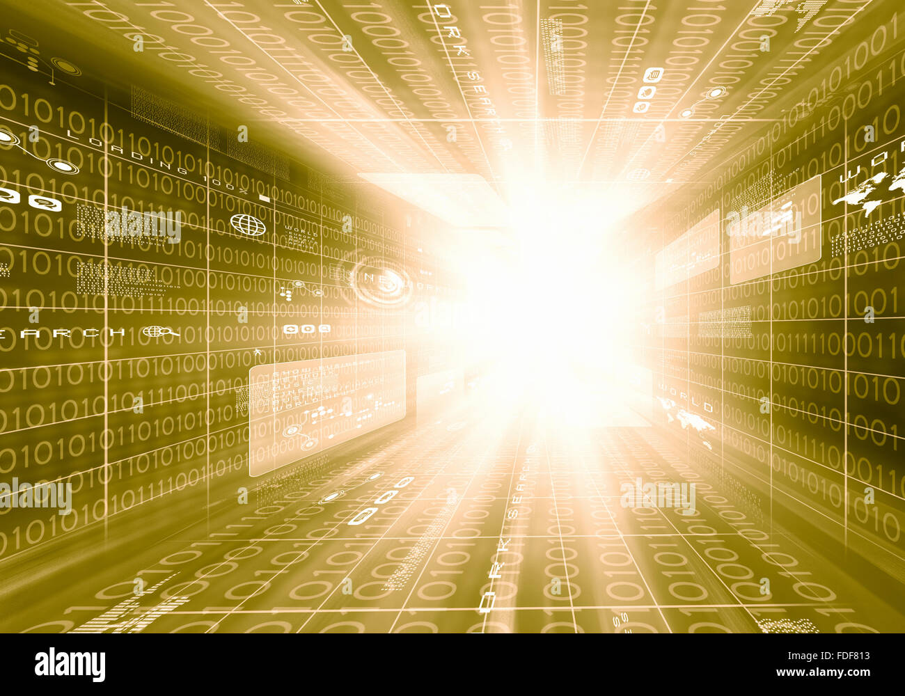 Digital yellow background image with technology symbols Stock Photo - Alamy