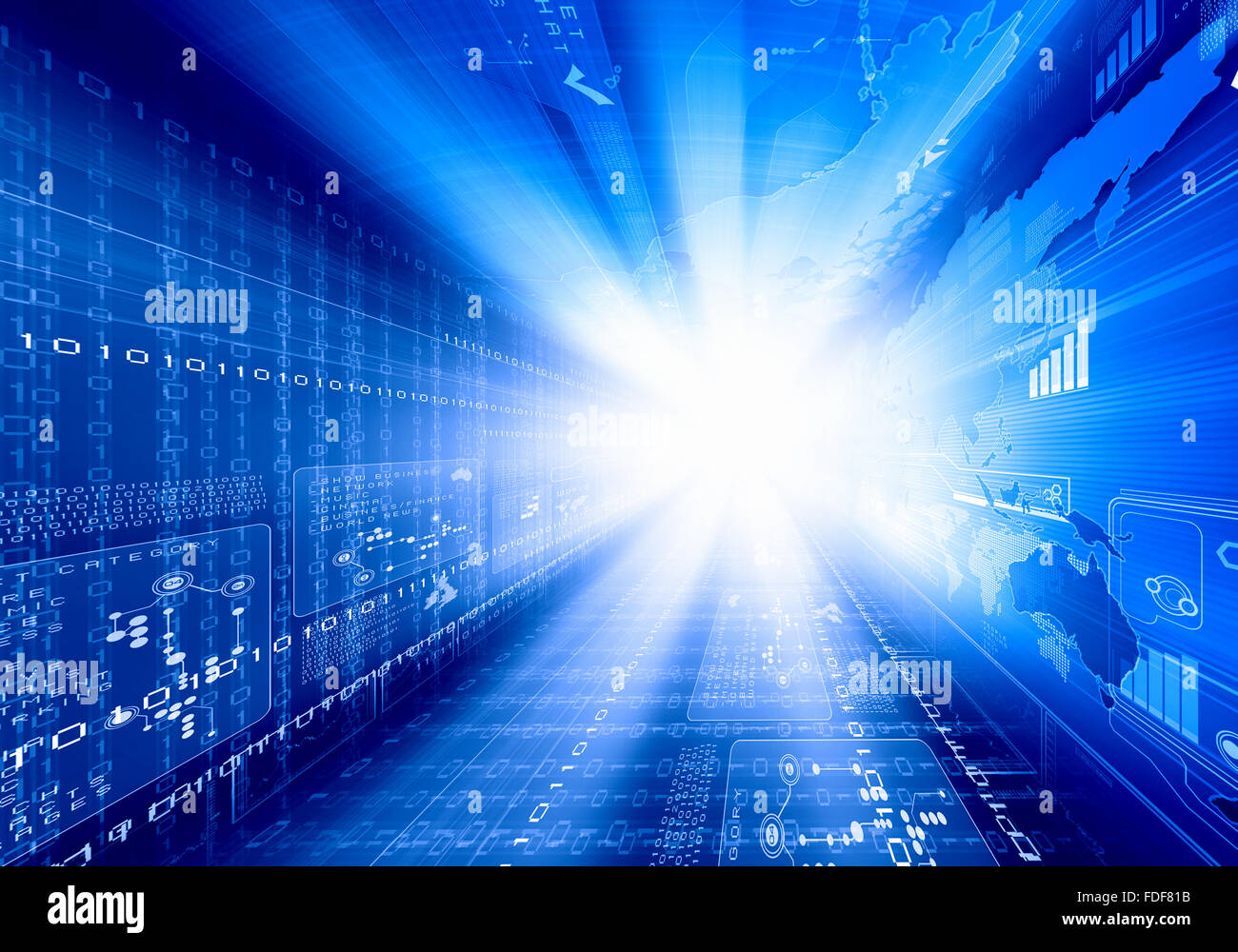 Digital blue background image with technology symbols Stock Photo - Alamy