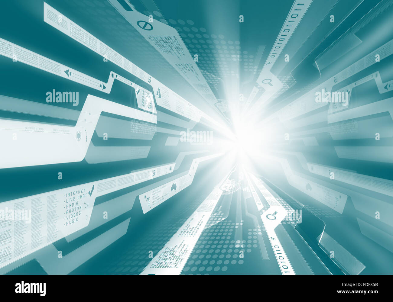 Digital green background image with technology symbols Stock Photo - Alamy