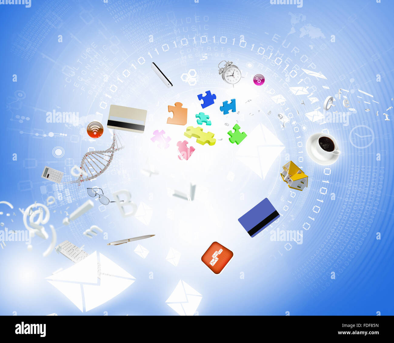 Digital background image with symbols and icons Stock Photo - Alamy