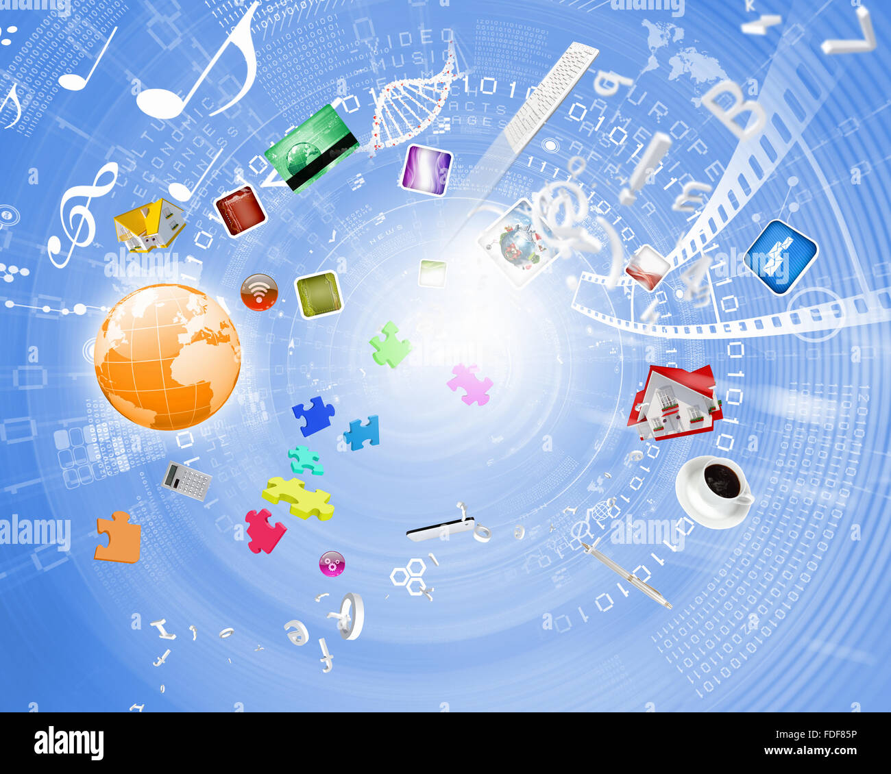 Digital background image with symbols and icons Stock Photo - Alamy
