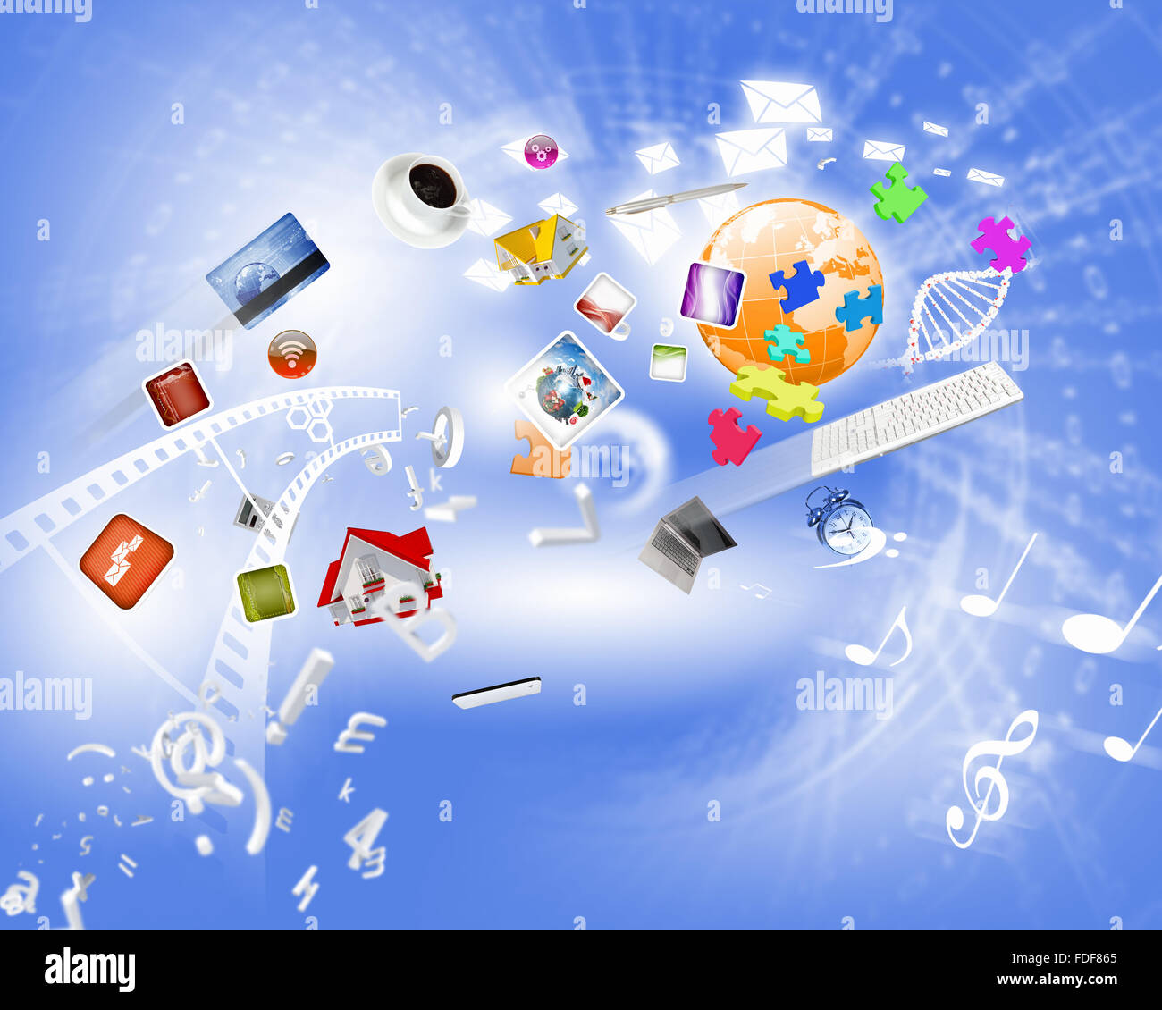 Digital background image with symbols and icons Stock Photo - Alamy